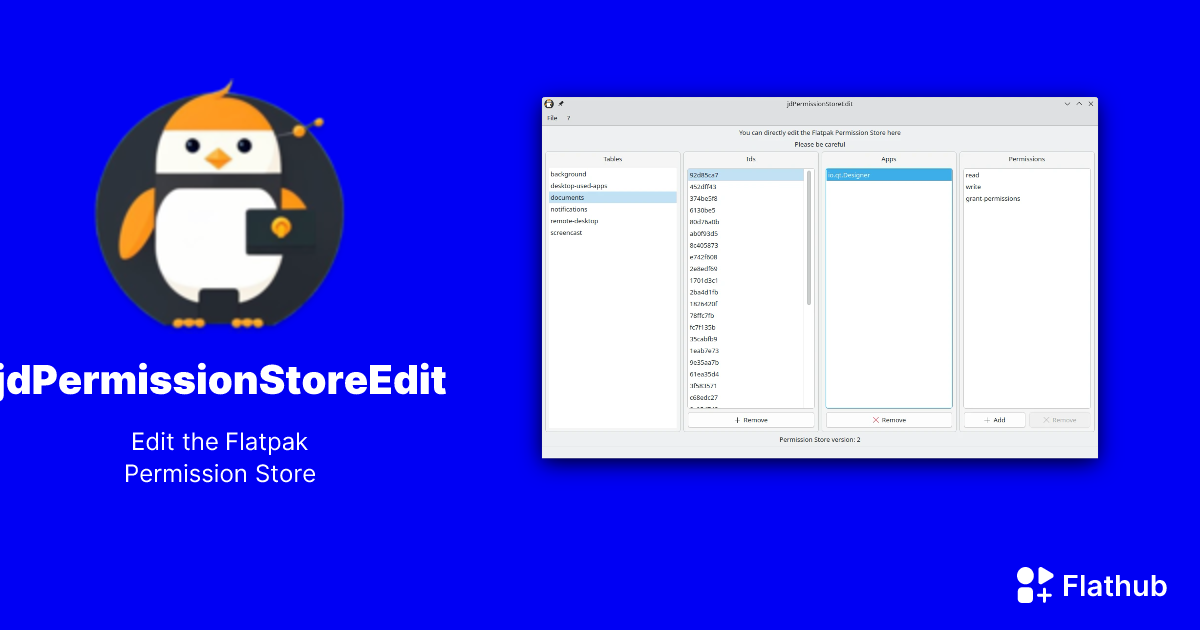 jdPermissionStoreEditをLinuxにインストール | Flathub