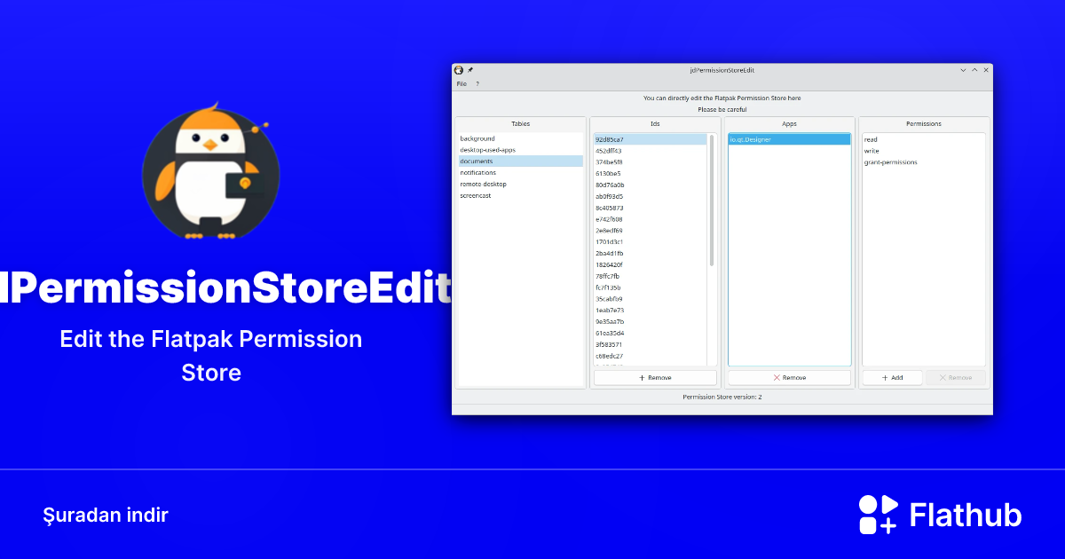 jdPermissionStoreEdit uygulamasını Linux'ta kur | Flathub