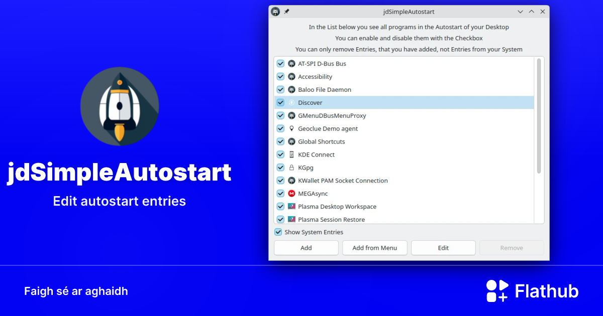 Suiteáil jdSimpleAutostart ar Linux | Flathub