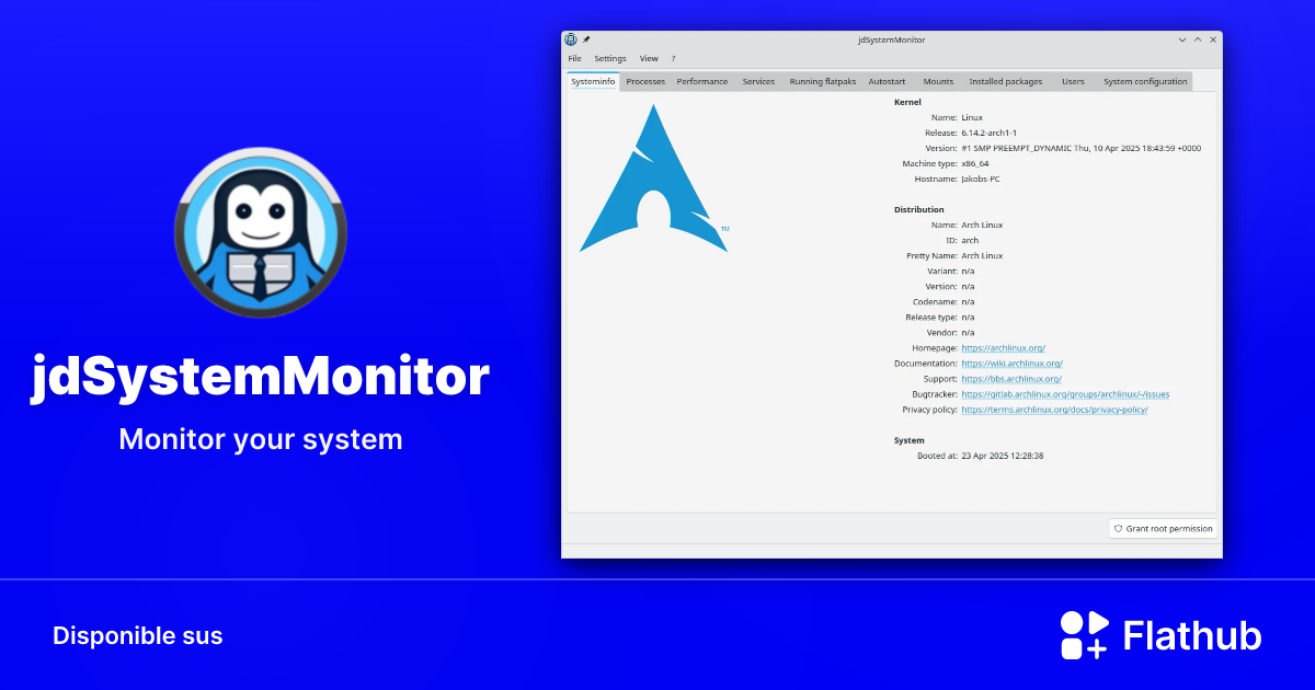 Installar jdSystemMonitor sus Linux | Flathub